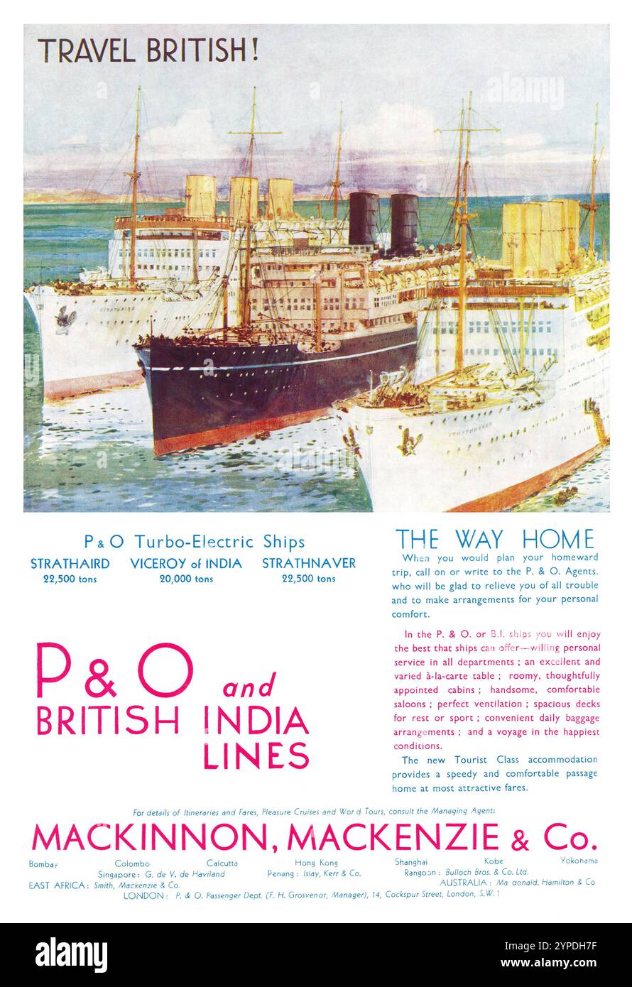 1937 Indian shipping advertisement for P & O and British India Lines ...