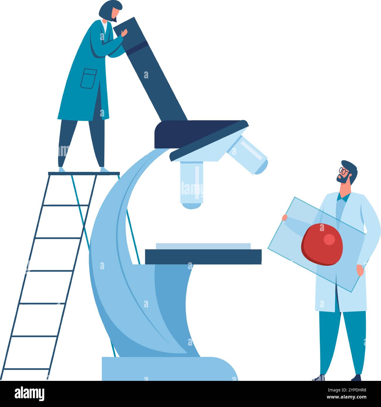 Two scientists are conducting research, with one adjusting a large ...