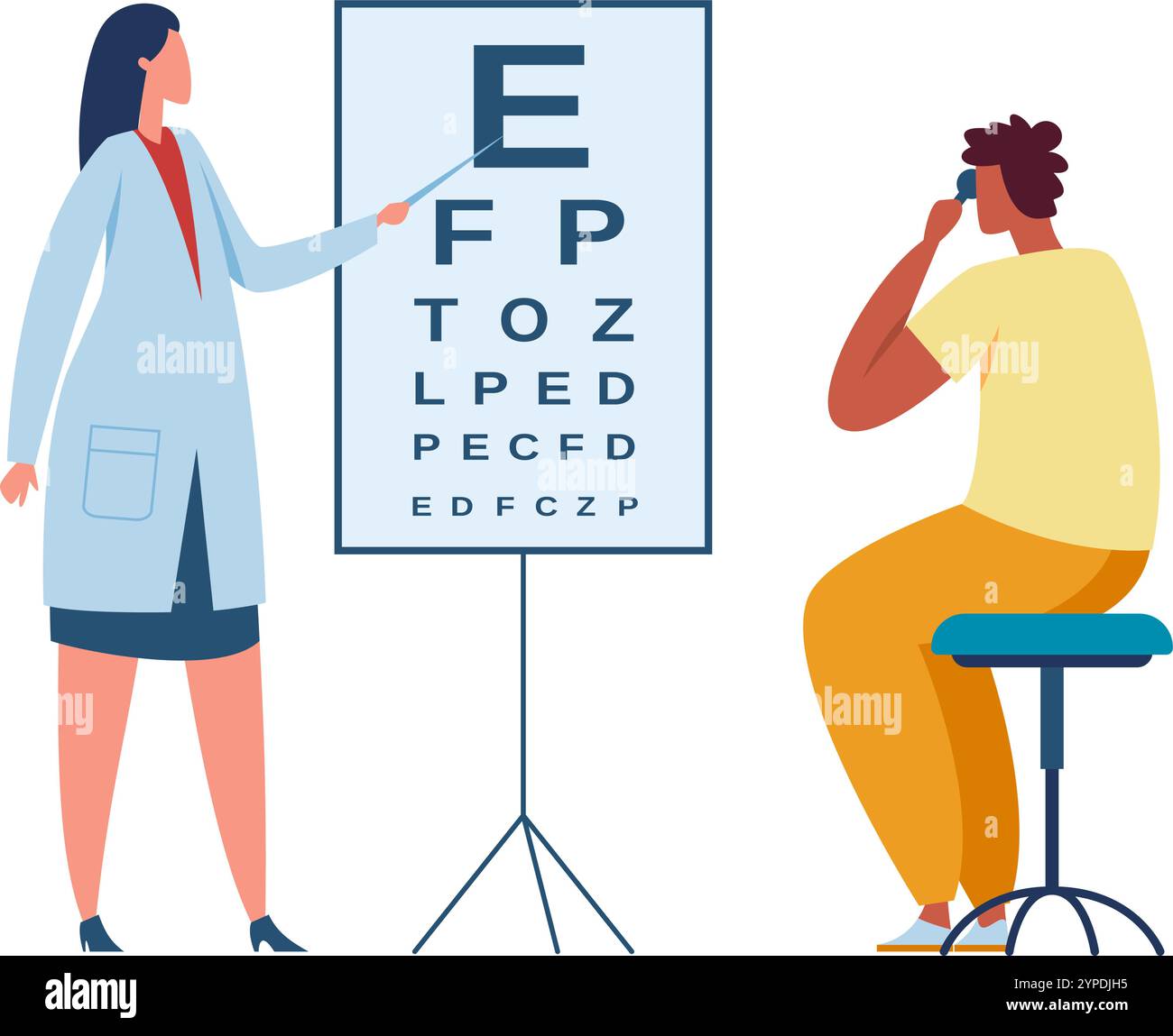 Doctor performing eye exam, checking patient vision with snellen chart ...