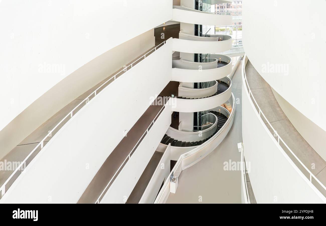 Interior of ARoS Aarhus Art Museum, featuring the modern white spiral ...
