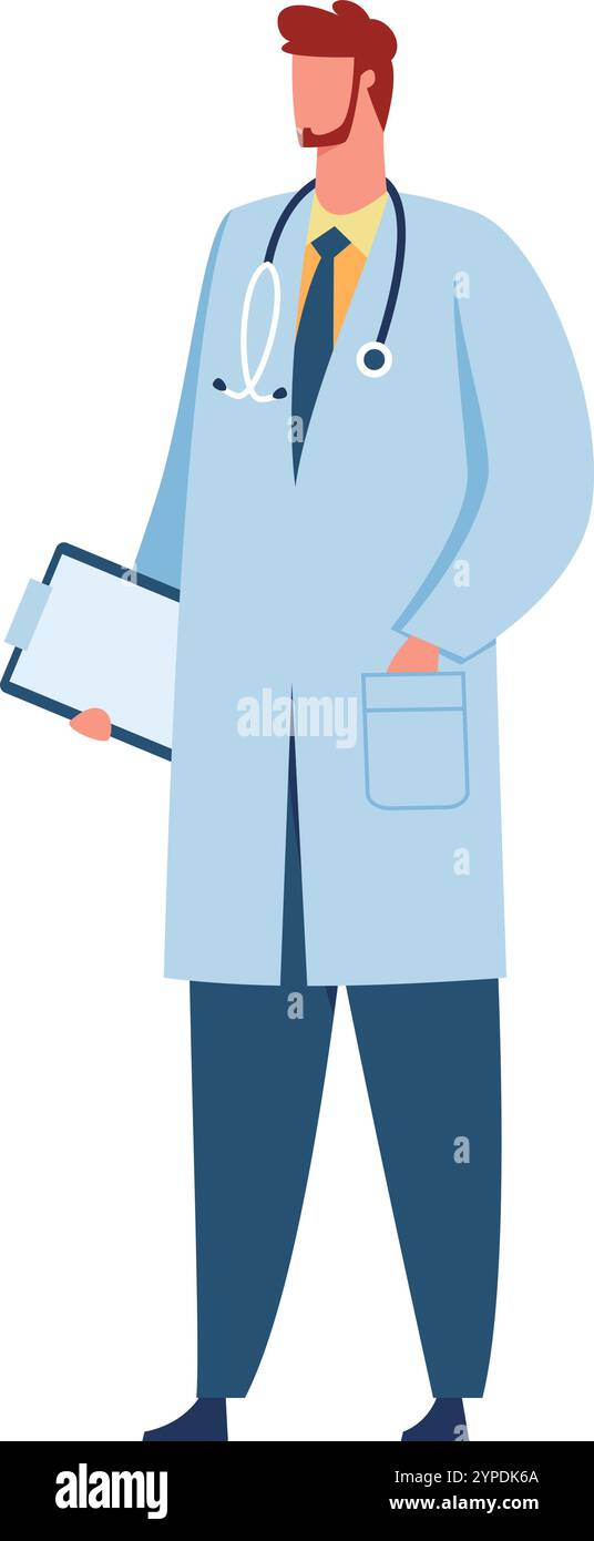 Male doctor is standing, holding a medical chart and wearing a ...