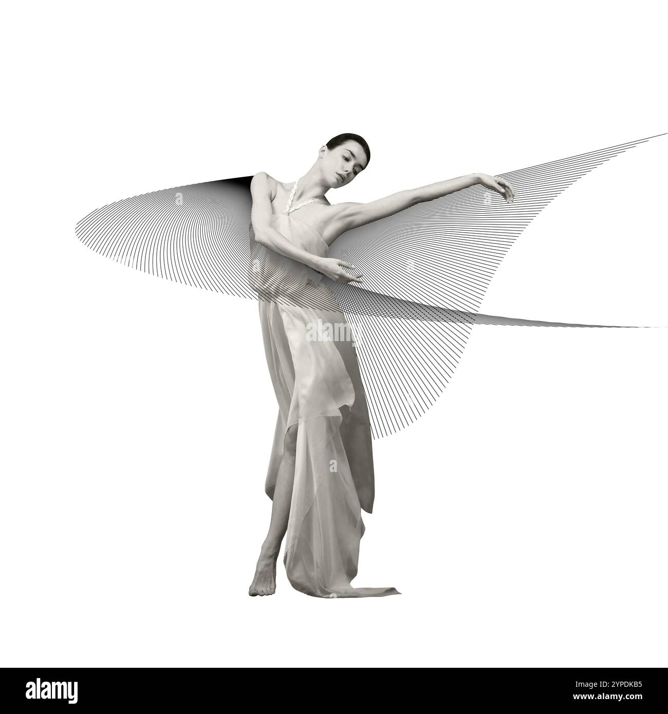 Cotemporary art collage. Dancer in serene pose encircled by abstract ...