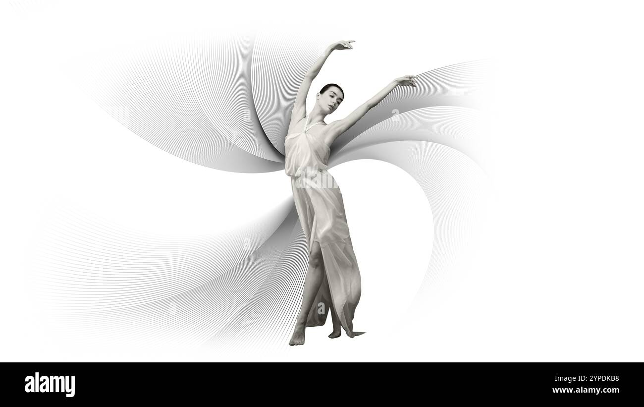 Cotemporary art collage. Female ballet dancer in mid-motion pose ...