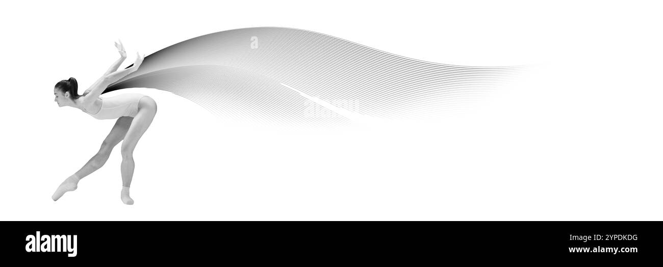 Cotemporary art collage. Ballerina performs dynamic pose framed by ...