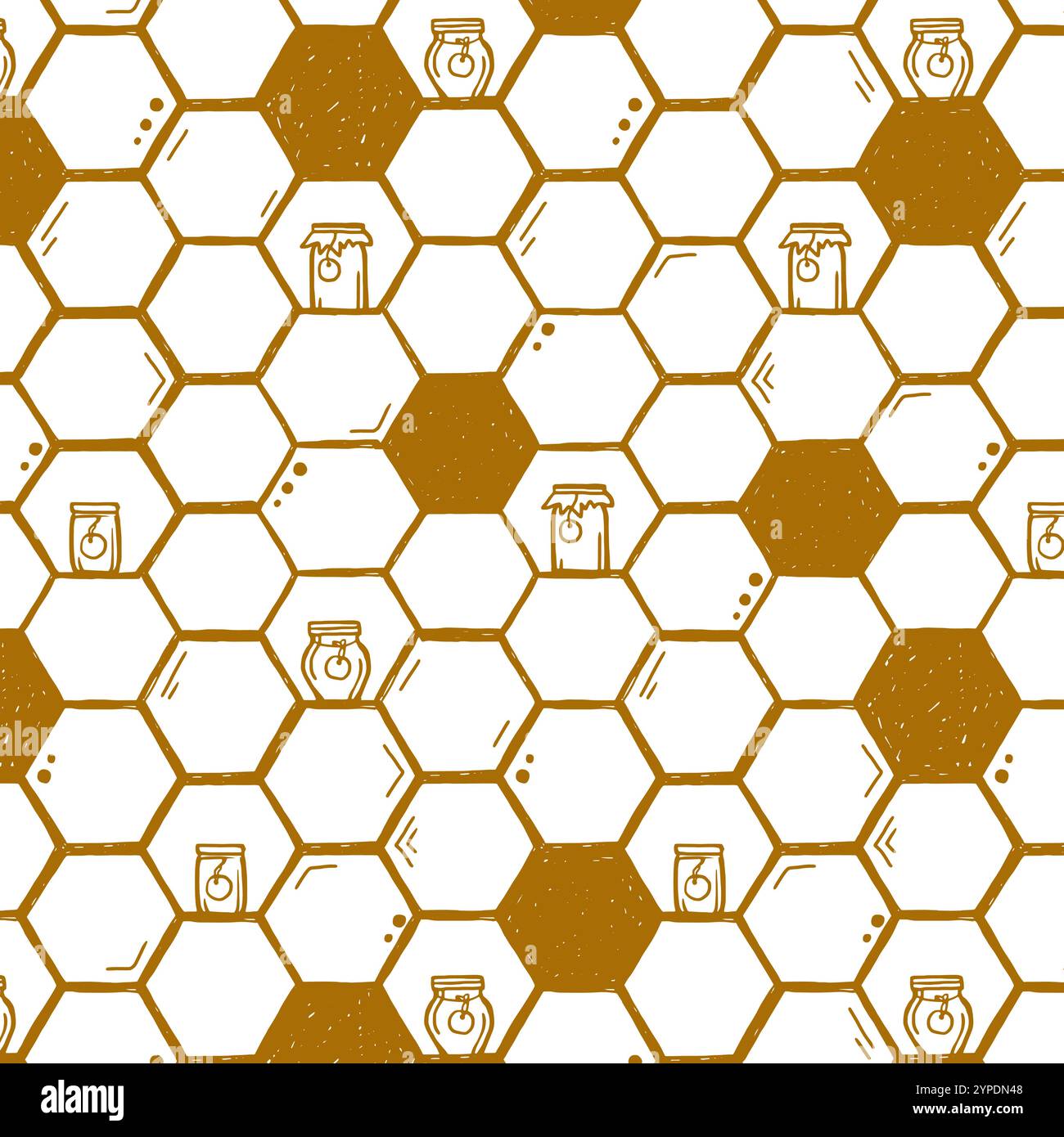 Honey wax cells pattern with jars. Simple and unique print design for ...