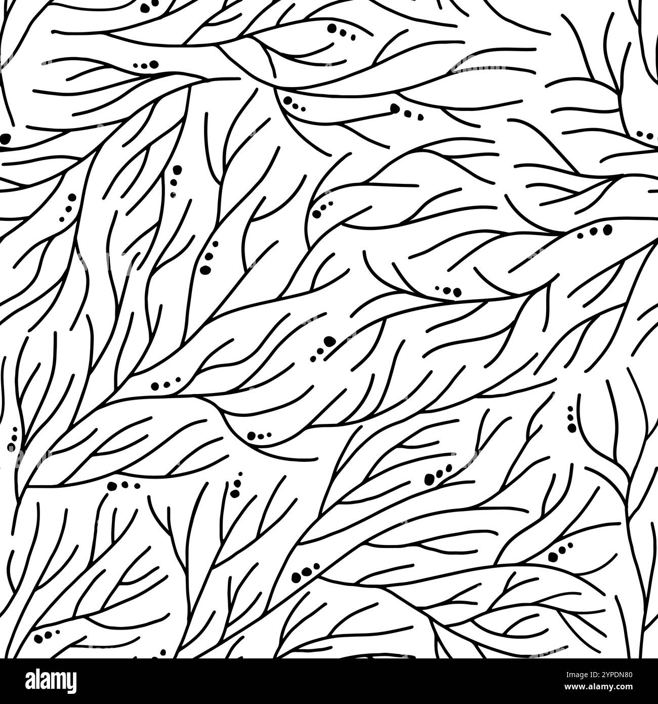 Line art black and white minimalistic seamless pattern with branches ...