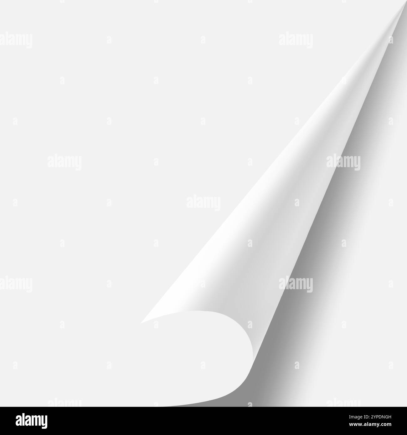 White sheet of paper curling upwards from bottom right corner, casting ...