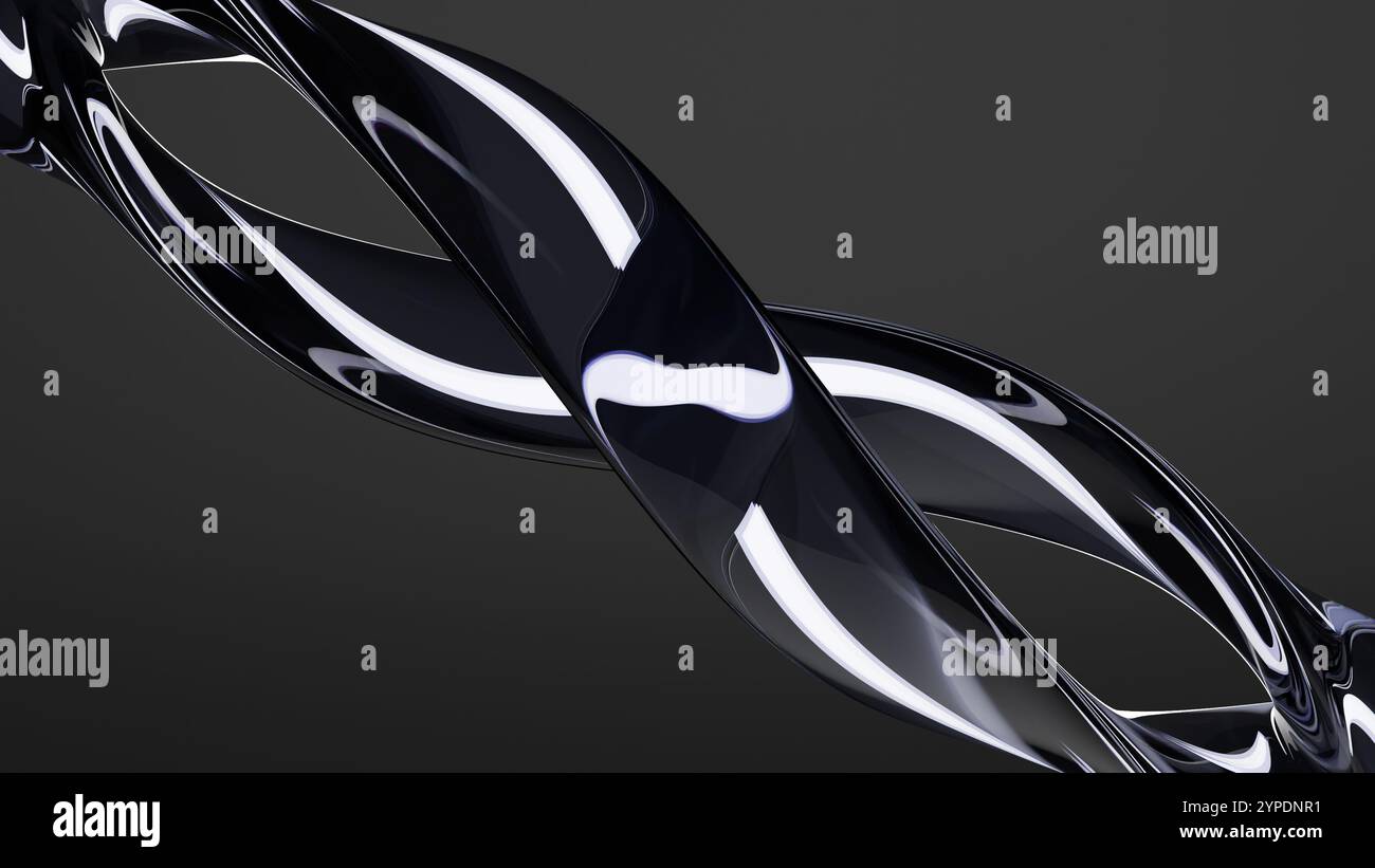 Three-dimensional abstract shape of clear glass, with smooth, spiraling ...