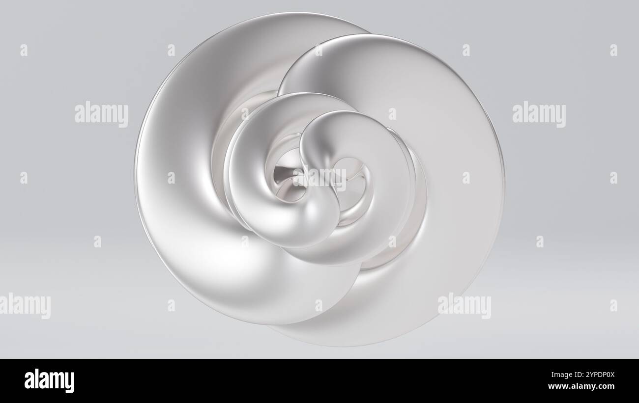 Three-dimensional abstract shape in white, with smooth, spiraling ...