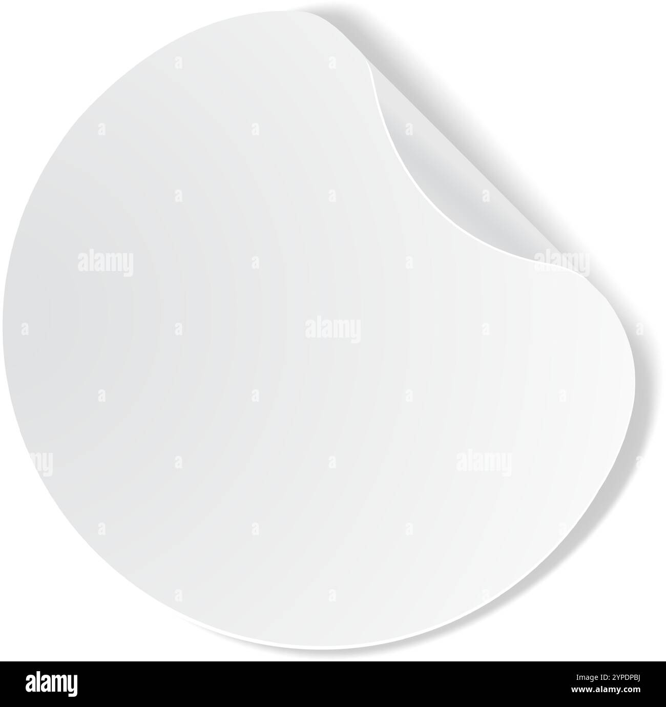 Round white blank sticker with a folded corner peeling upwards ...