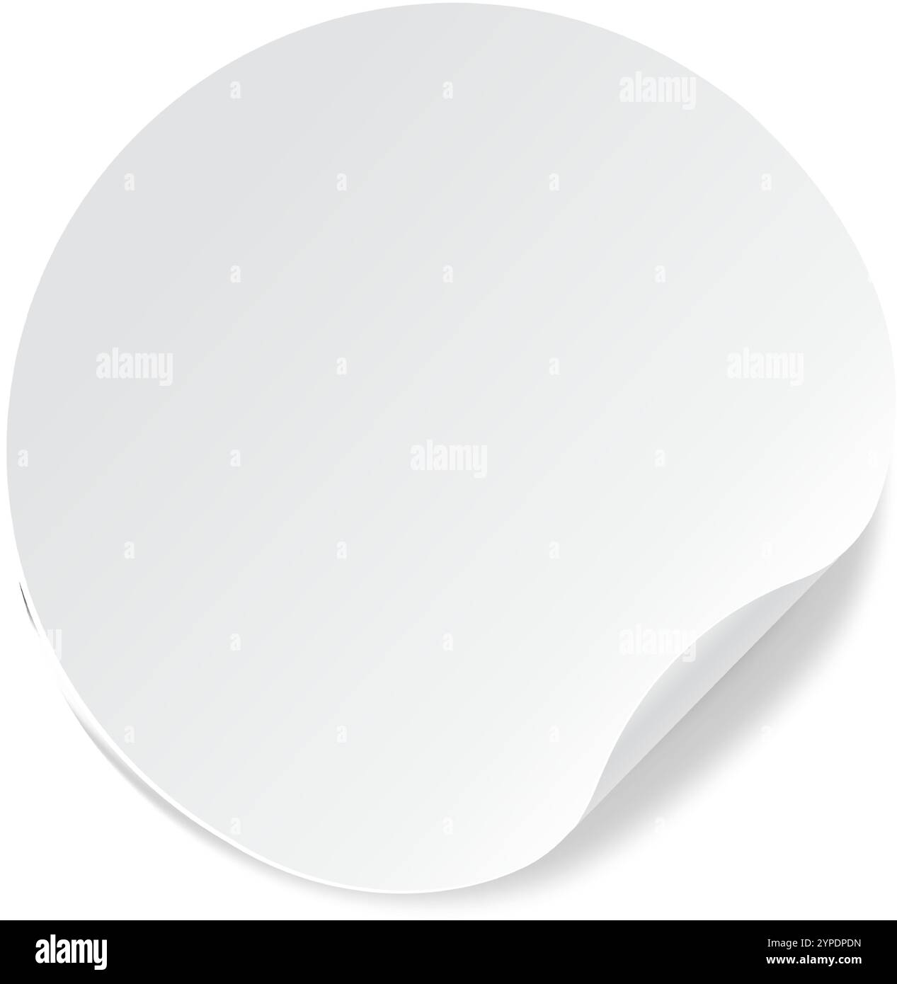 Round white blank sticker with a folded corner peeling upwards ...
