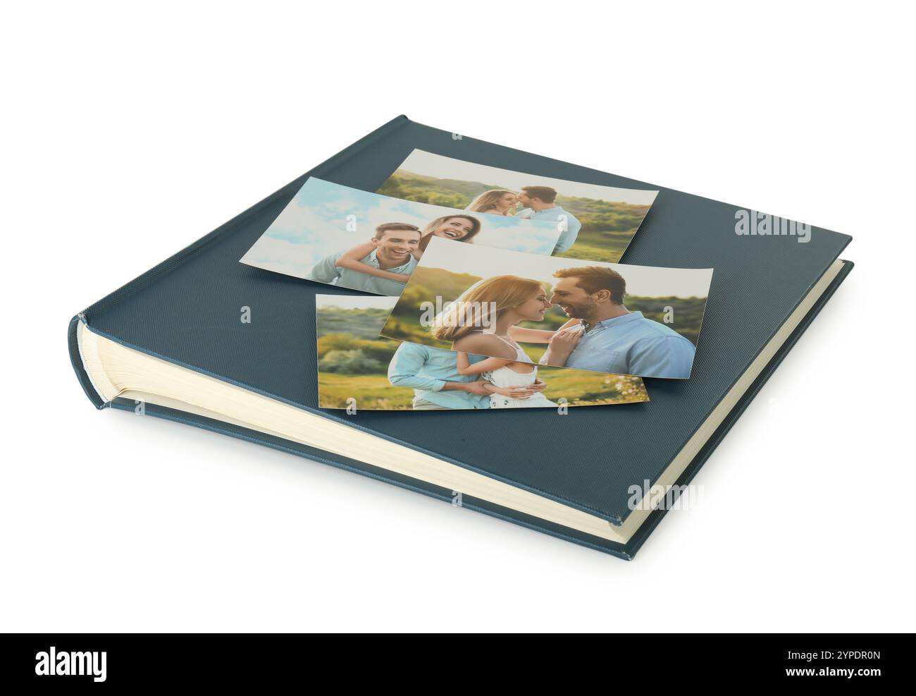 Photo album with different photos isolated on white Stock Photo - Alamy