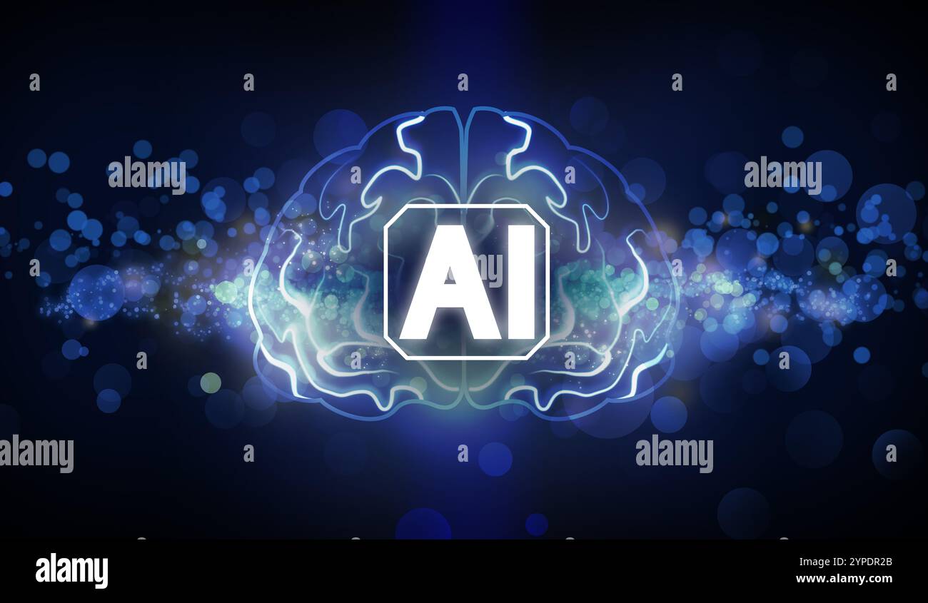 Artificial intelligence. Illustration of brain with and AI abbreviation ...