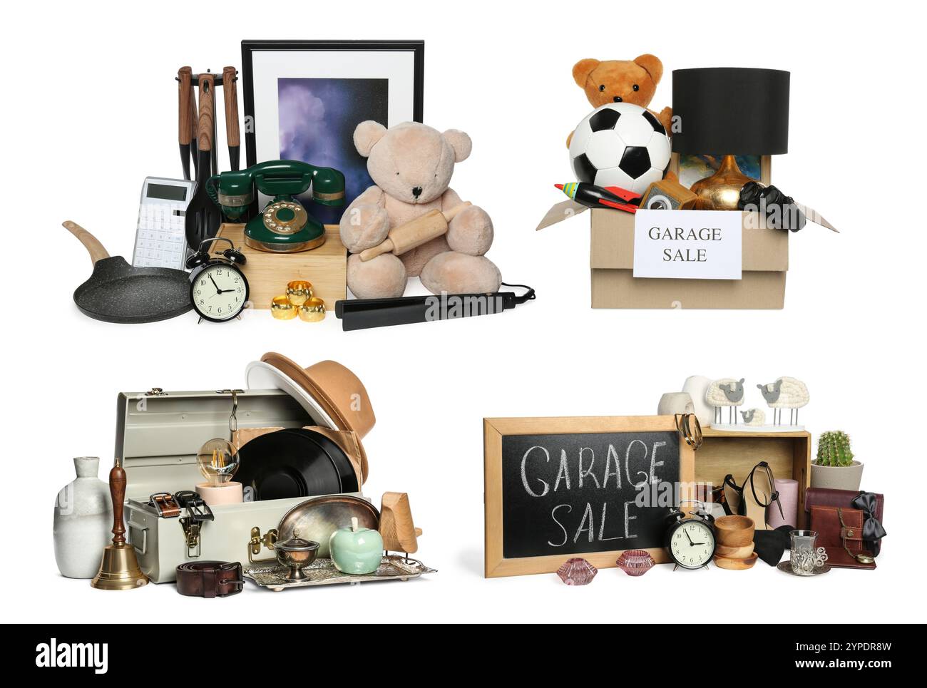 Garage sale. Different stuff isolated on white, set Stock Photo - Alamy