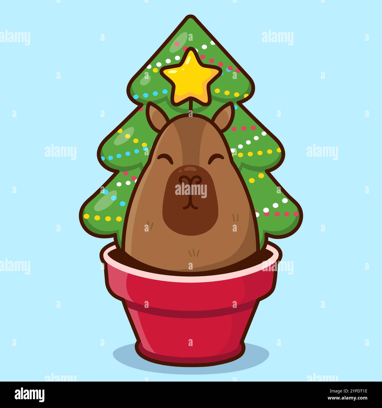 Cute cartoon capybara and christmas tree. Vector christmas illustration ...