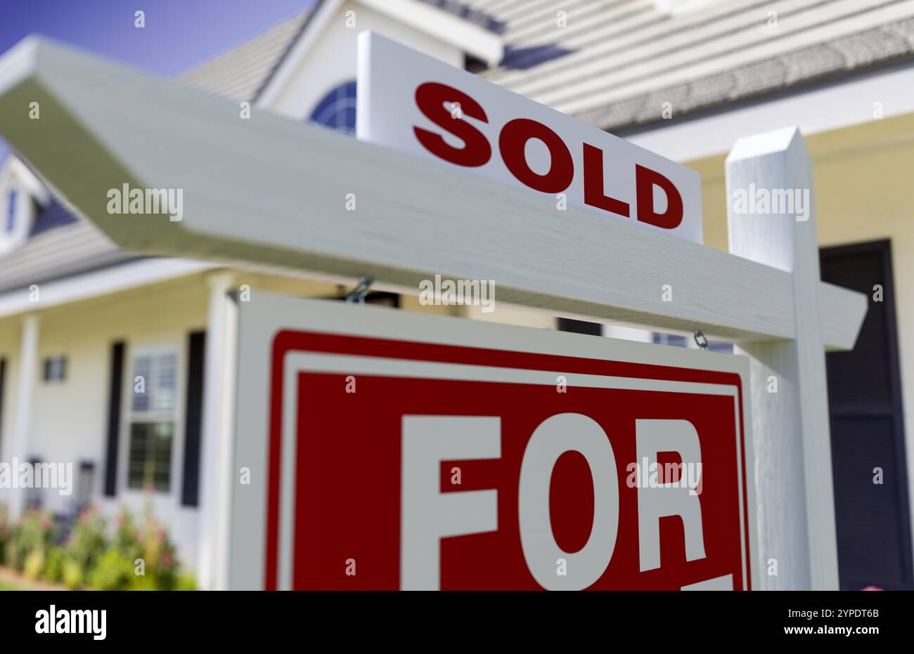 Sold For Sale Real Estate Sign In Front of New House Stock Photo - Alamy