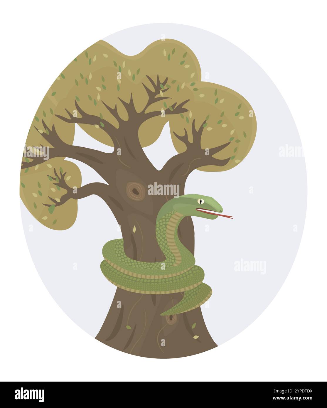 Green snake and tree, vector colorful oval illustration Stock Vector ...