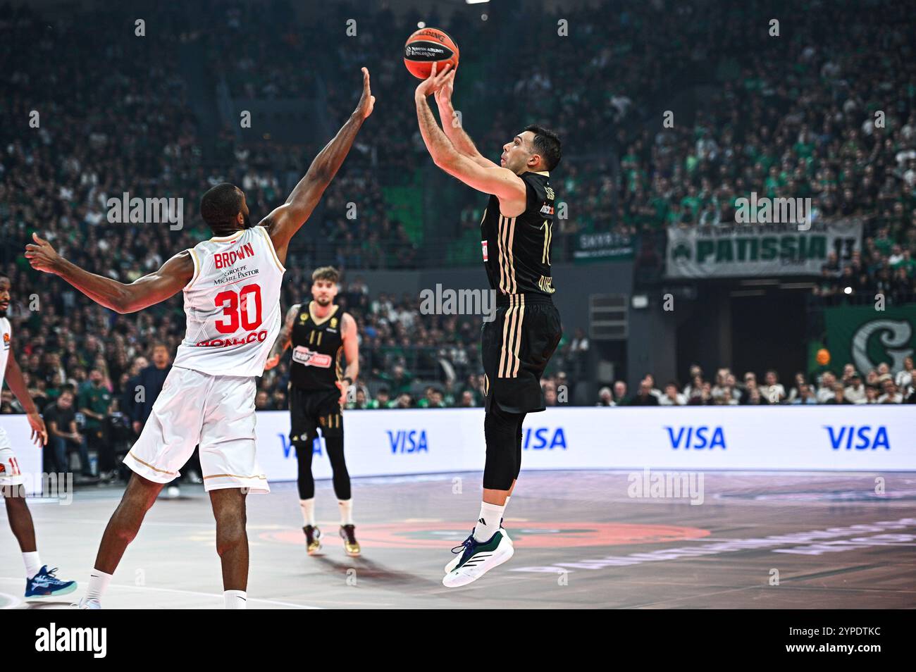 10 Kostas Sloukas of Panathinaikos AKTOR Athens competes with 30 Vitto ...