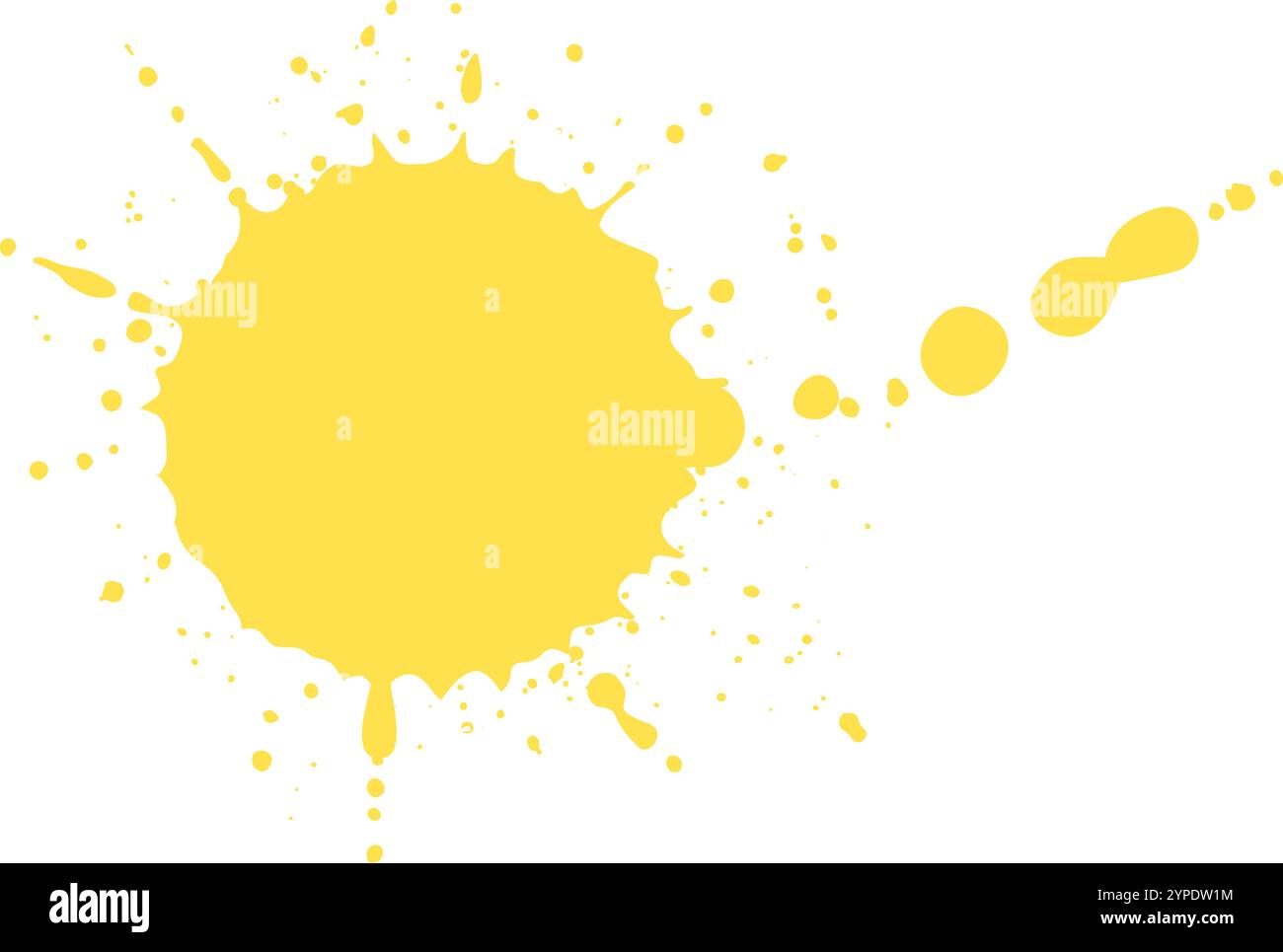 Bright yellow paint splashes and spreads on a white background ...