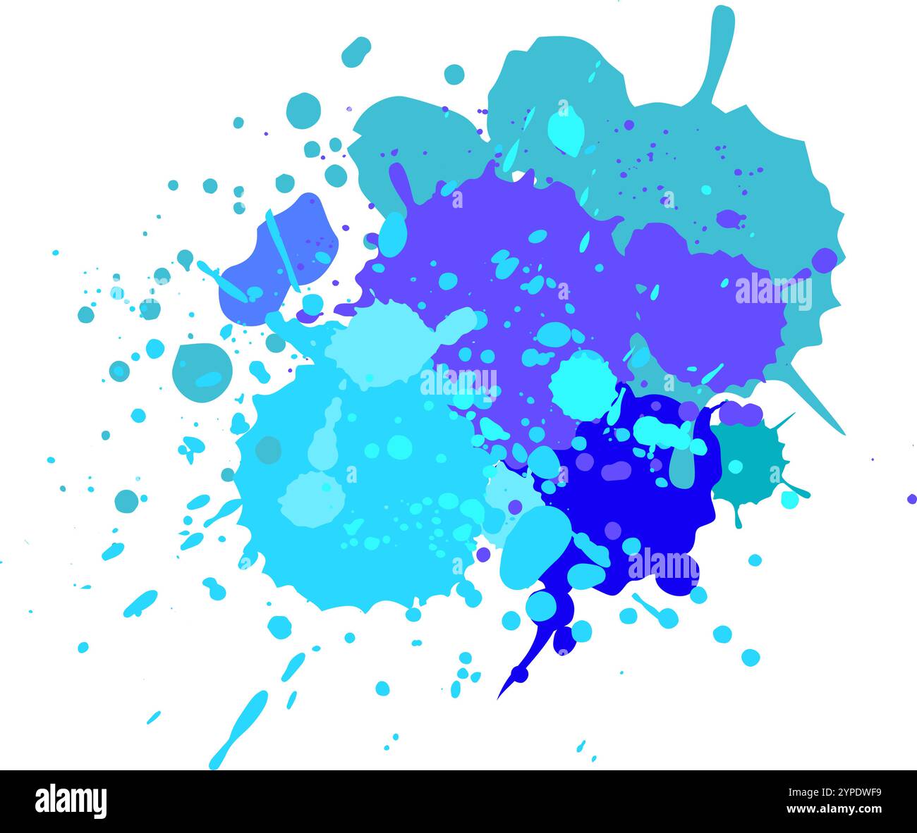 Vibrant paint splatters in shades of blue, purple, and teal create an ...