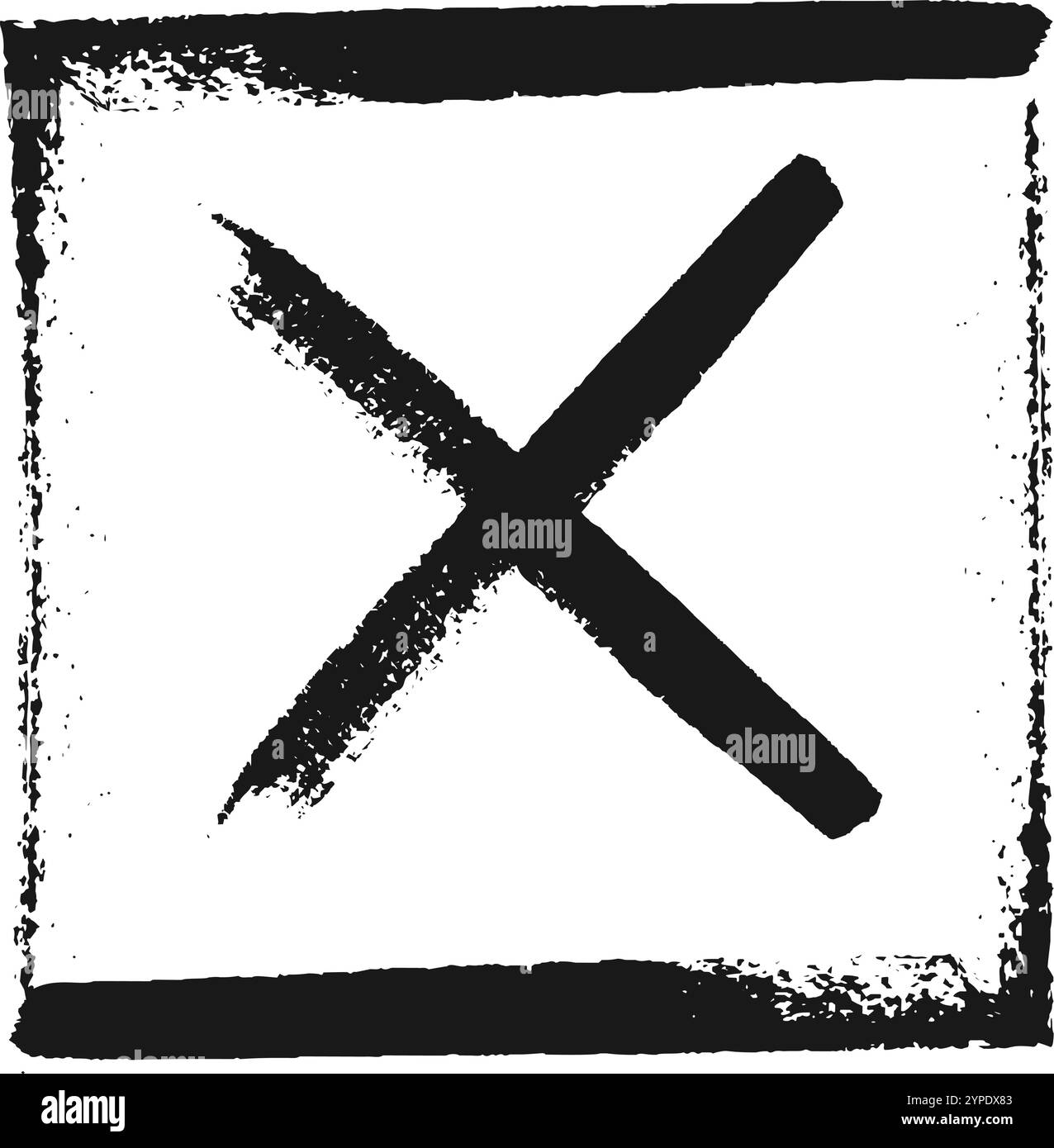 Large black cross painted with brush strokes inside a rough black frame ...