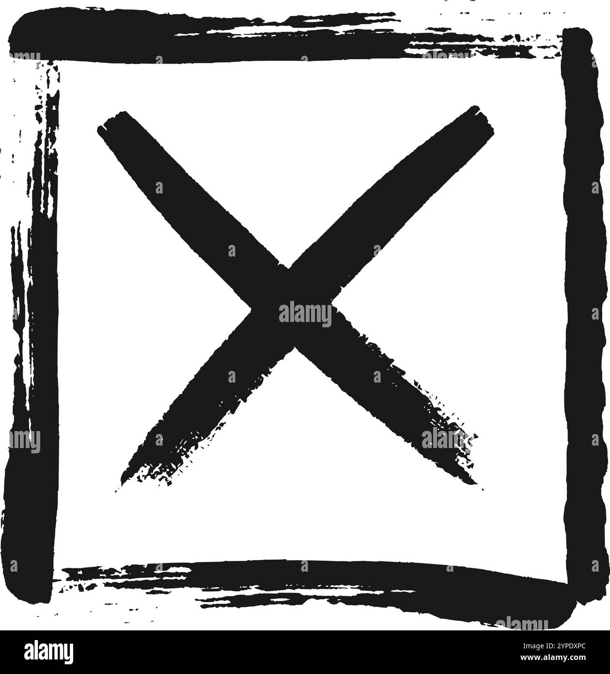Black grunge cross painted with thick brushstrokes inside a hand drawn ...