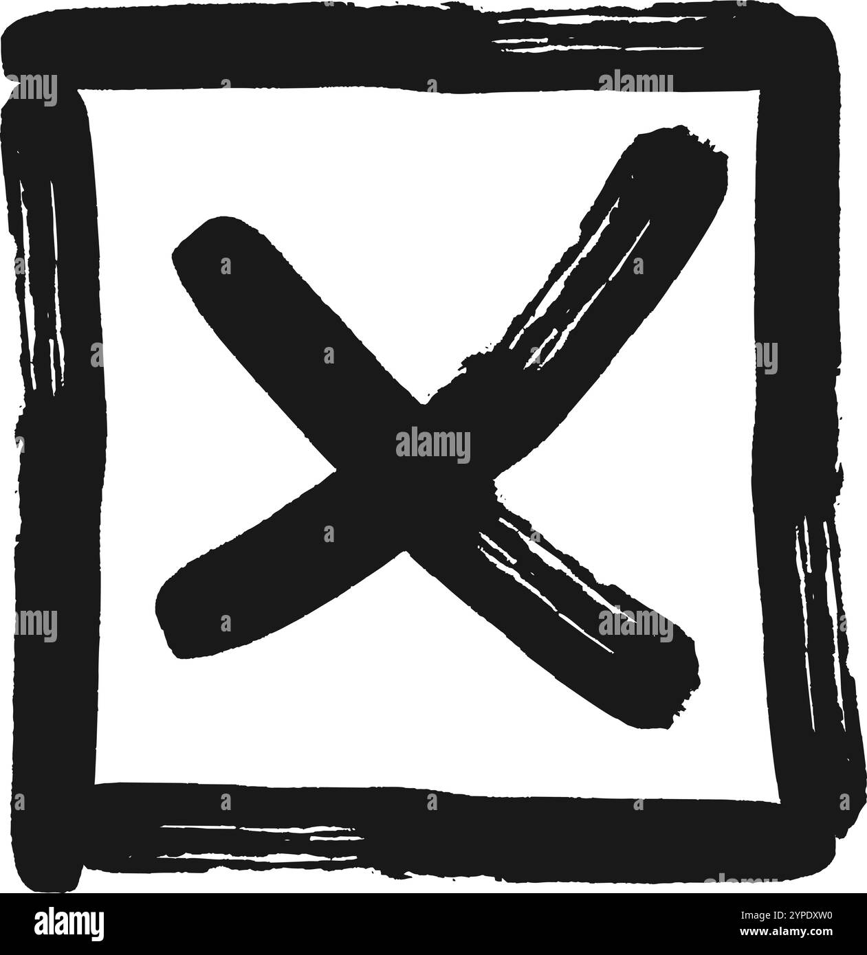 Hand drawn black cross sign inside a square frame, expressing rejection ...