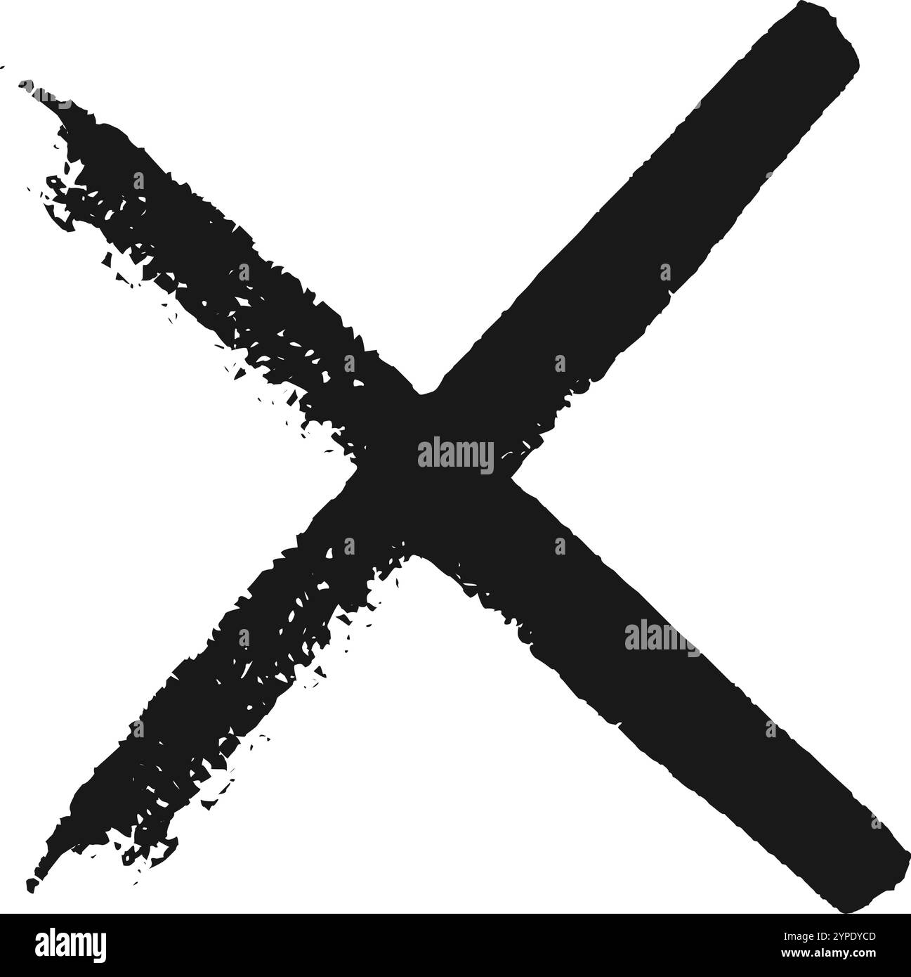 Bold black paint strokes form a grunge x shape on a white background ...