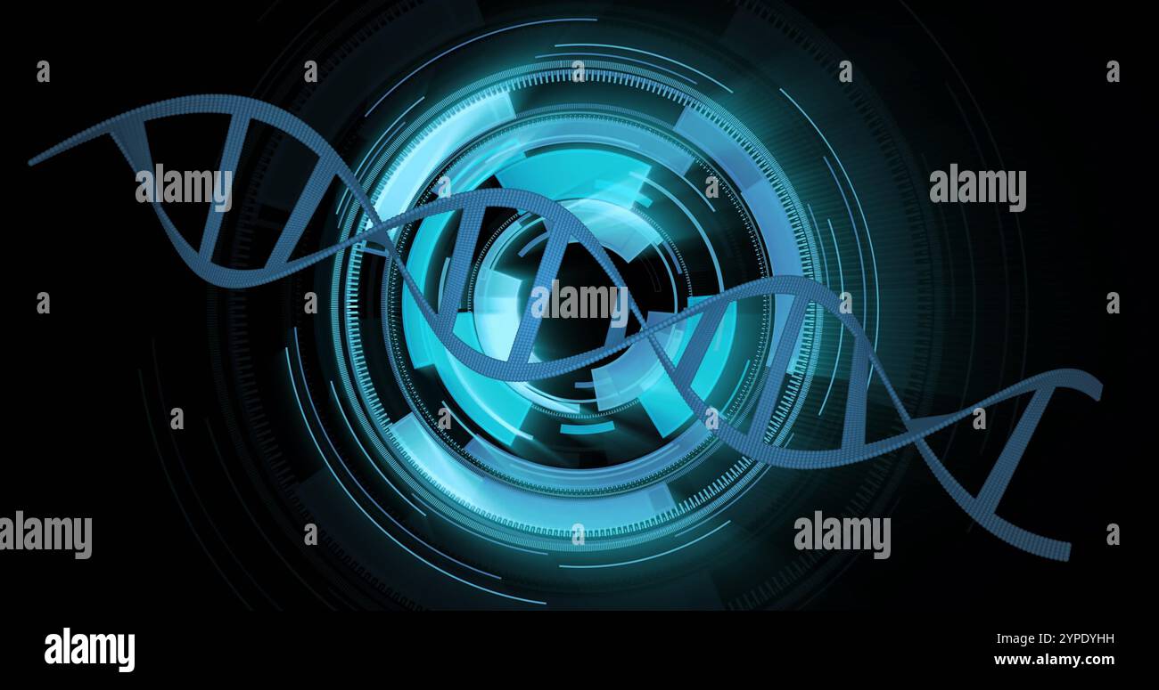 DNA strand image over futuristic circular digital interface Stock Photo ...
