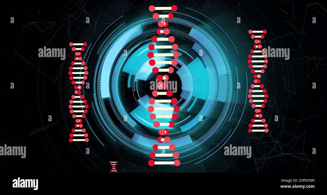 DNA strand image over futuristic circular interface Stock Photo - Alamy