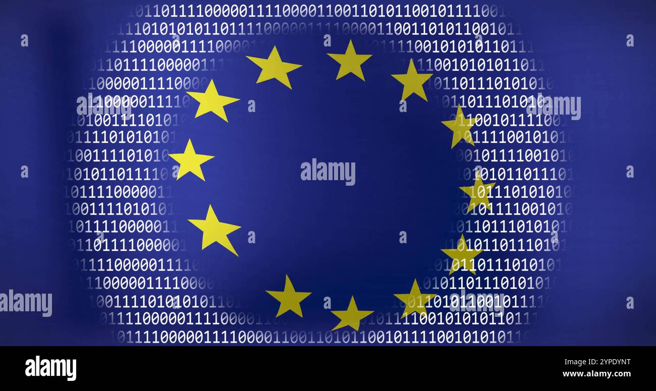 European Union flag with binary code image surrounding it ...