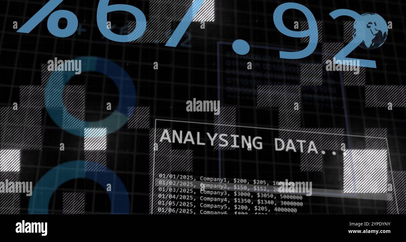 Analyzing data image over percentage and world map graphics Stock Photo ...