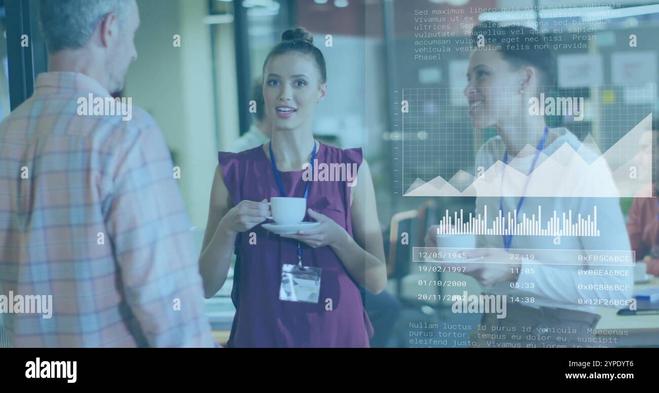 Data analytics image over diverse business people having conversation ...