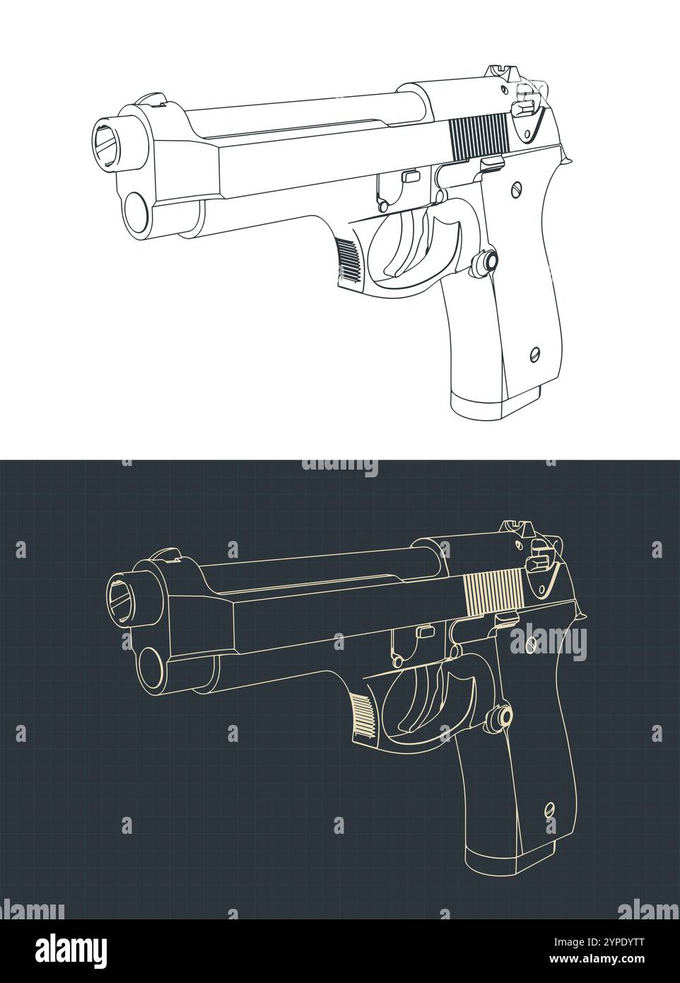 Stylized vector illustrations of isometric drawings of a classic semi ...