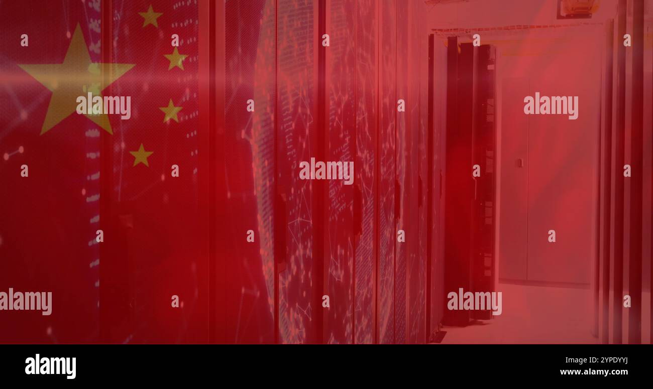 Image of flag of china and digital data processing over computer ...