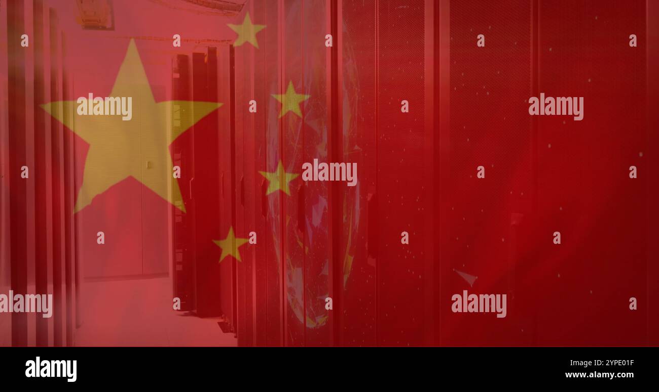 Image of flag of china and digital data processing over computer ...