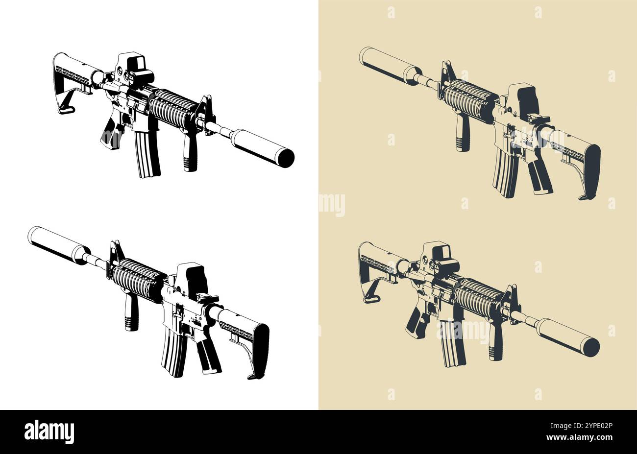 Stylized vector illustrations of automatic carbine M4A1 Stock Vector ...