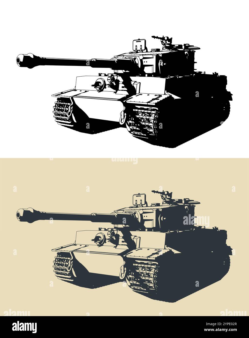 Stylized vector illustration of a heavy German tank from WWII Tiger ...