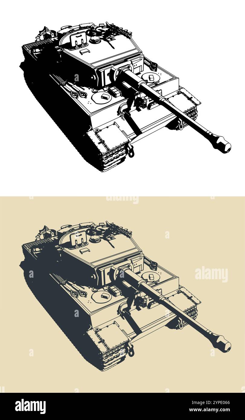 Stylized vector illustration of a heavy German tank from WWII Tiger ...
