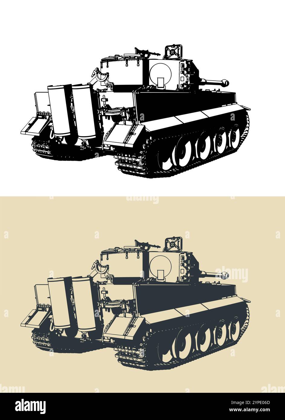 Stylized vector illustration of a heavy German tank from WWII Tiger ...