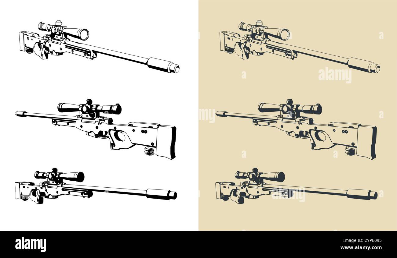Stylized vector illustrations of a large caliber sniper rifle Stock ...
