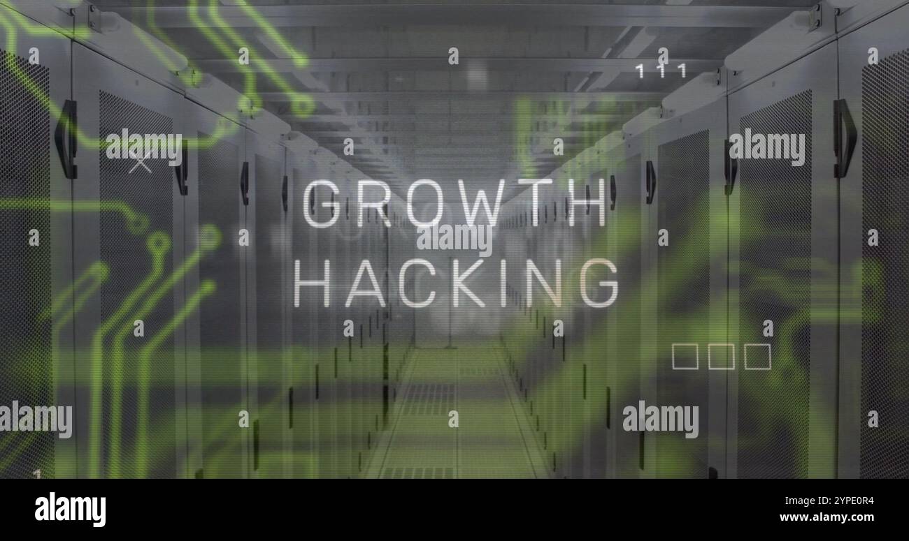 Image of growth hacking text over data processing and server room Stock Photo - Alamy