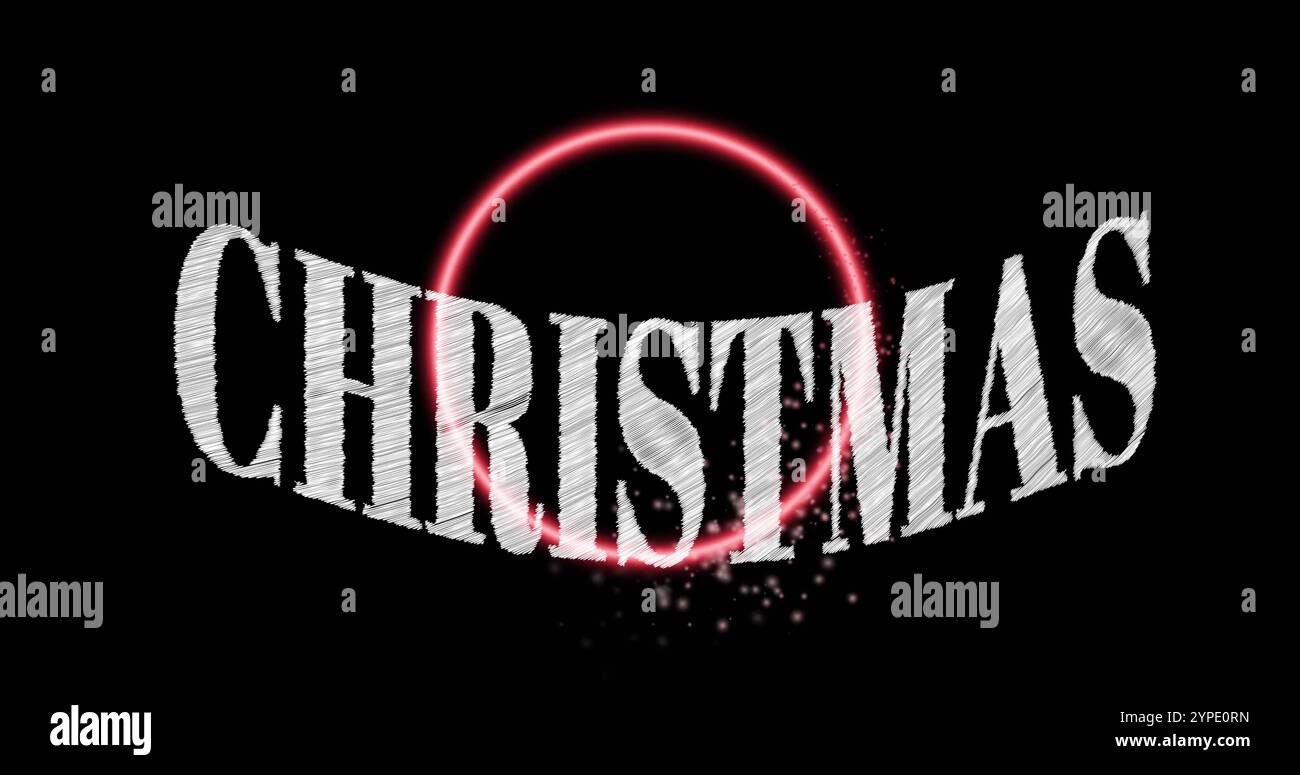 Image of christmas text over light spots and circles on black ...