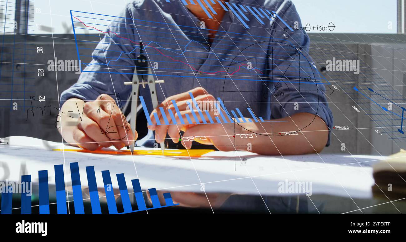 Image of mathematical equations and financial data processing over ...