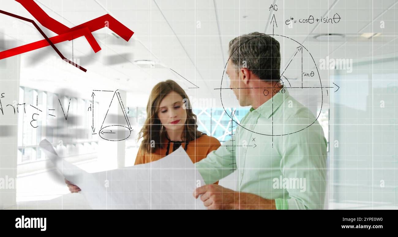 Image of mathematical equations and financial data processing over ...