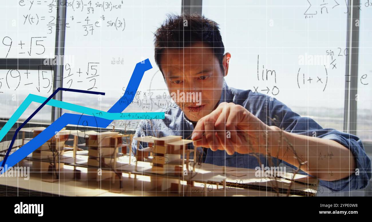 Image of mathematical equations and financial data processing over ...