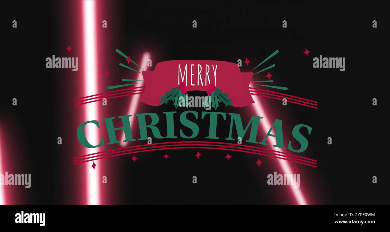 Image of merry christmas text over neon lines on black background Stock ...