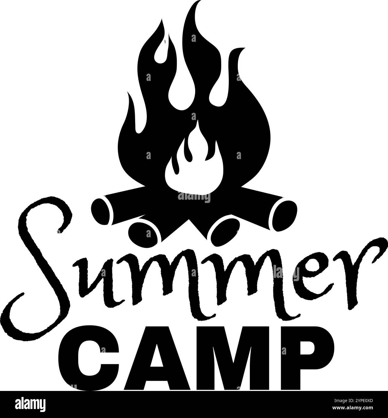 Black and white illustration featuring a stylized bonfire with flames ...