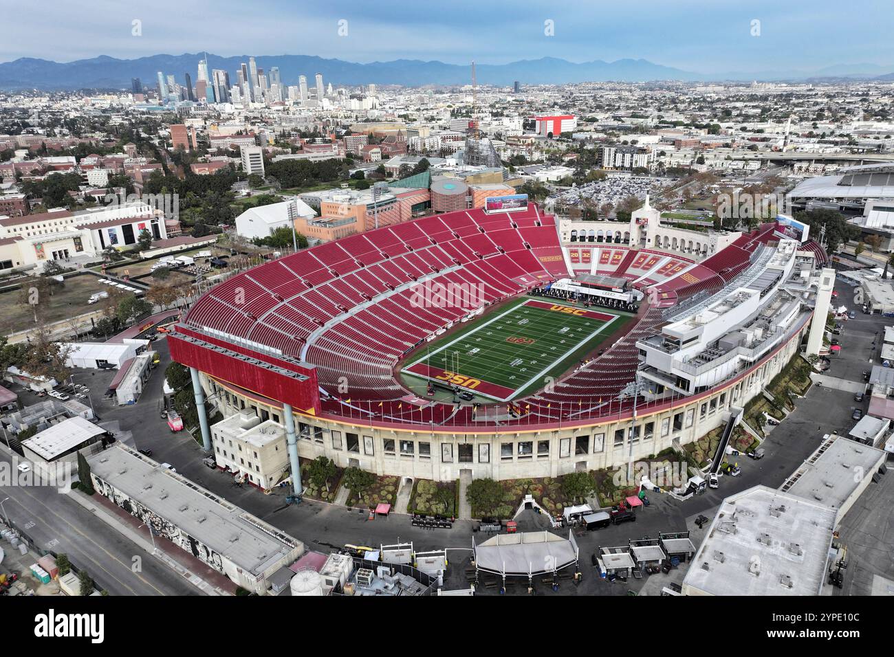 A general overall aerial view of the Los Angeles Memorial Coliseum ...
