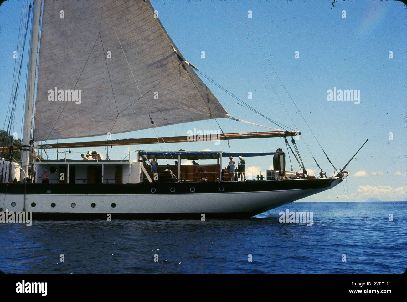 The stern section of the Windjammer Cruises schooner, S/V Polynesia ...